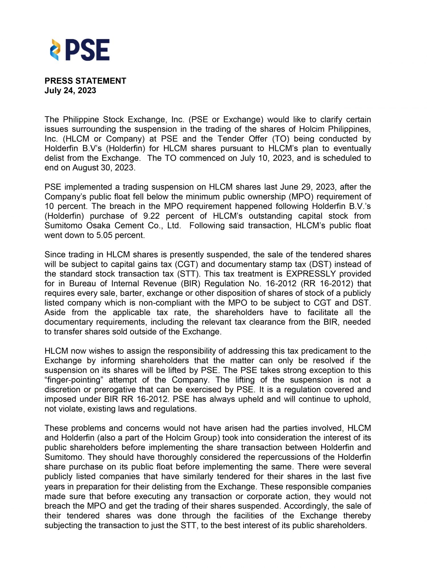 PRESS STATEMENT Corporate press-statement-corporate